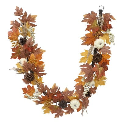 6ft. Maple Leaves & Pumpkin Garland by Ashland® - Fall Home Decor ...