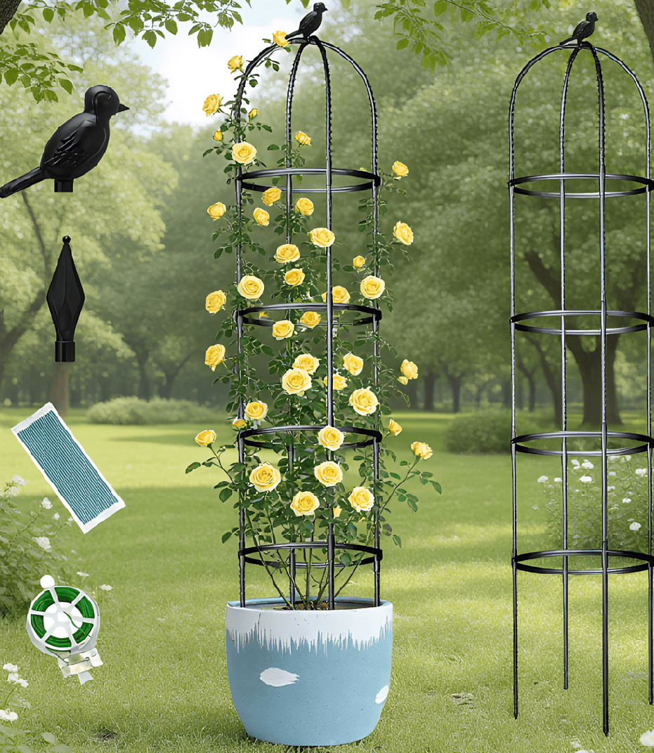 6ft Metal Garden Obelisk Trellis, Plastic Coated Steel Climbing Plant ...