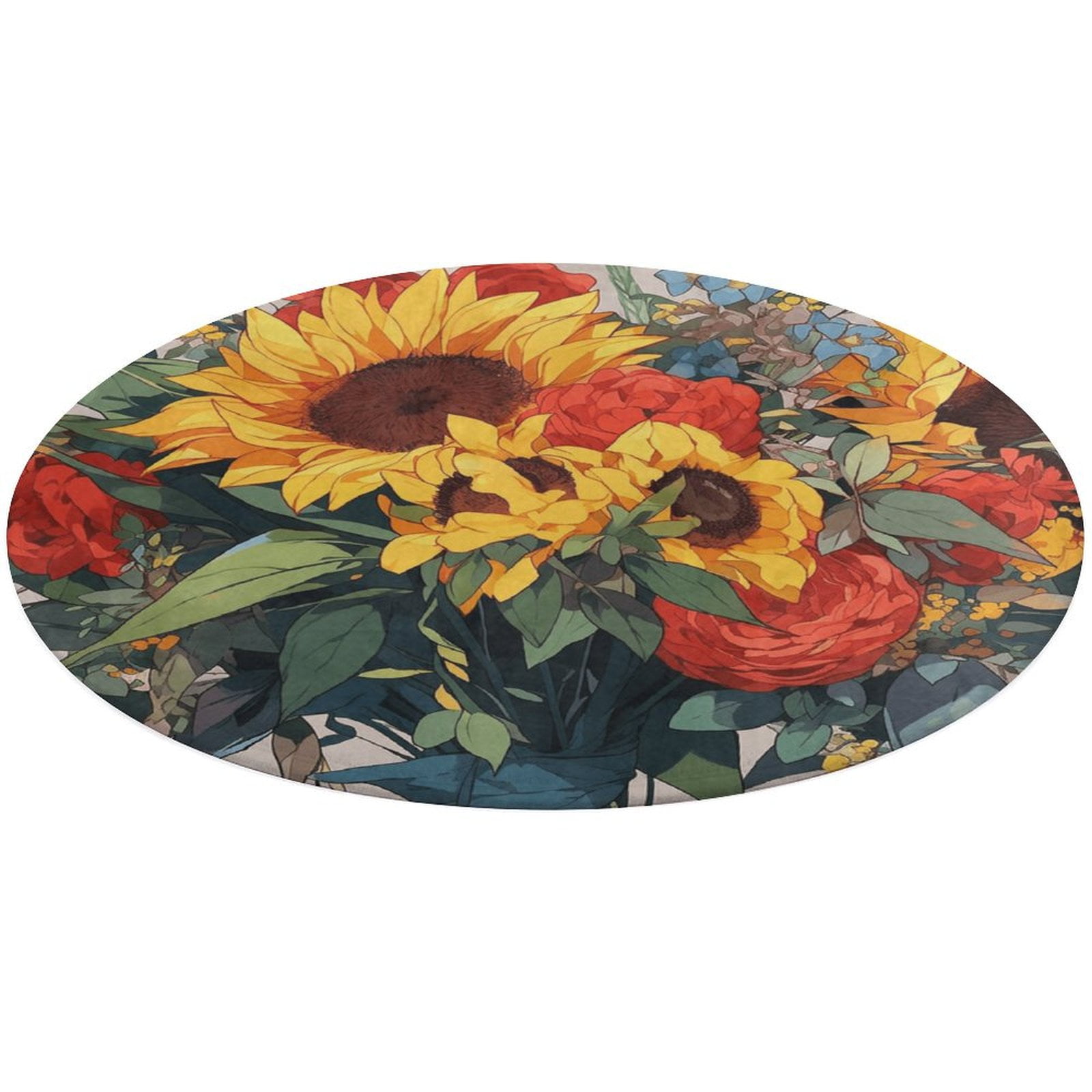 6ft Oil Painting of Sunflowers Circular Floor Mat, Kitchen Shower Floor ...