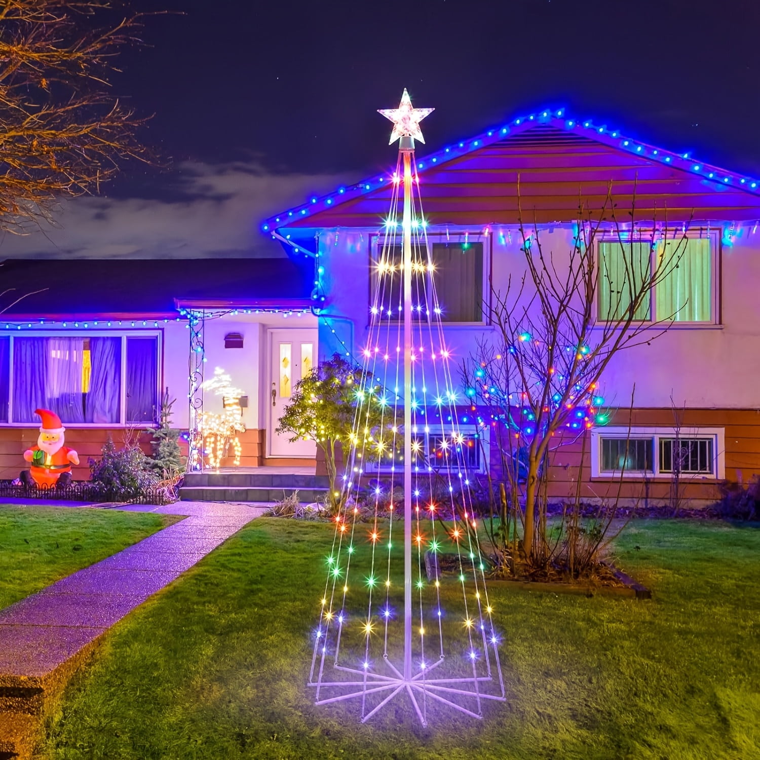 6ft Outdoor LED Artificial Palm Tree Lights with 8 Modes, Plug- Faux ...