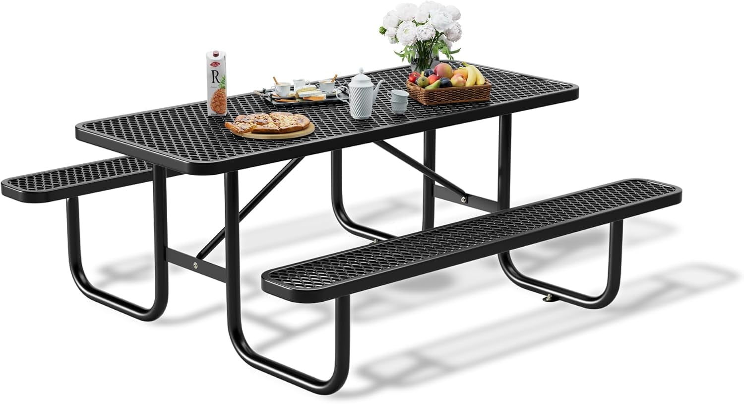 6ft Outdoor Picnic Table and Bench Set, Sturdy Steel Frame Rectangular ...