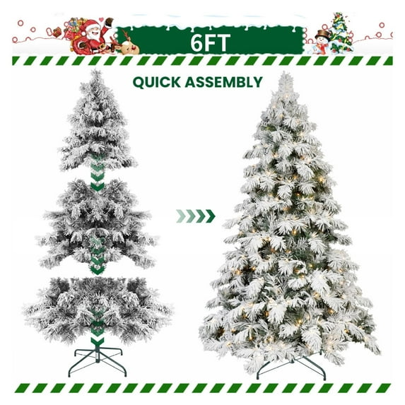 6ft PVC flocked tree （memory wire+power pole） - Walmart.com