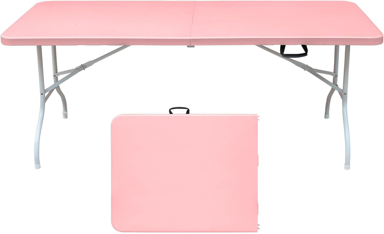 6ft Pink Folding Table, Portable Plastic Table with Carrying Handle ...