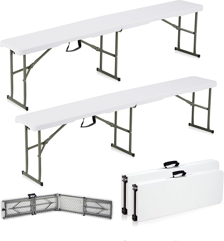 6ft Plastic Folding Bench with Carrying Handle & Lock, Portable Outdoor ...