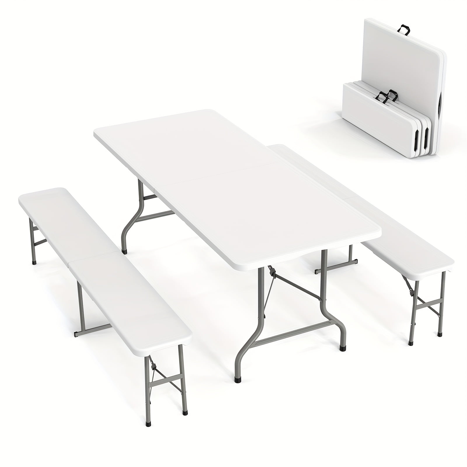 6ft Plastic Folding Bench, Portable HDPE & Iron Frame, White, For ...