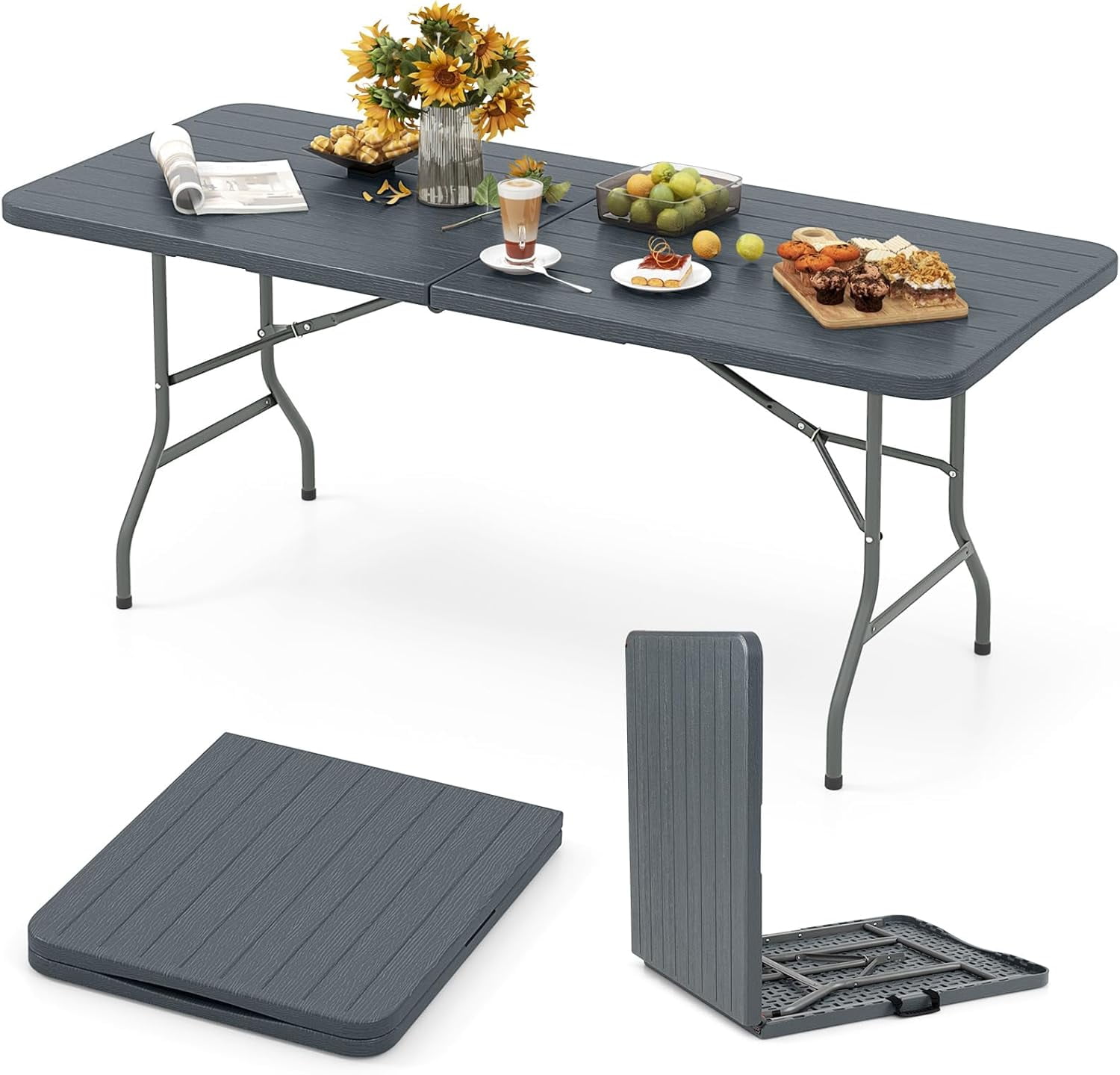 6ft Plastic Folding Table, 350 LBS Indoor Outdoor Heavy Duty Portable ...