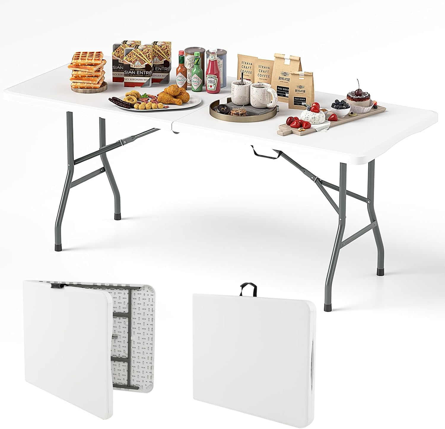 6ft Plastic Folding Table, 350 LBS Outdoor Heavy Duty Folding Tables ...