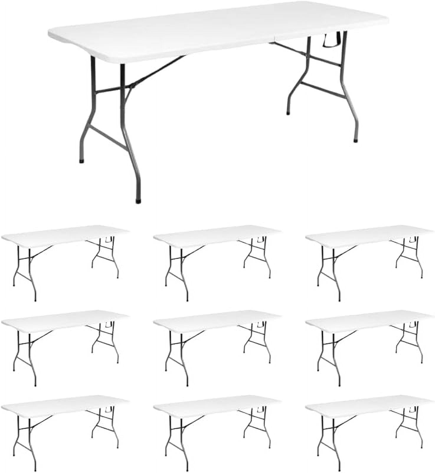 6ft Plastic Folding Table, Fold-in-Half Portable Utility Table Heavy ...