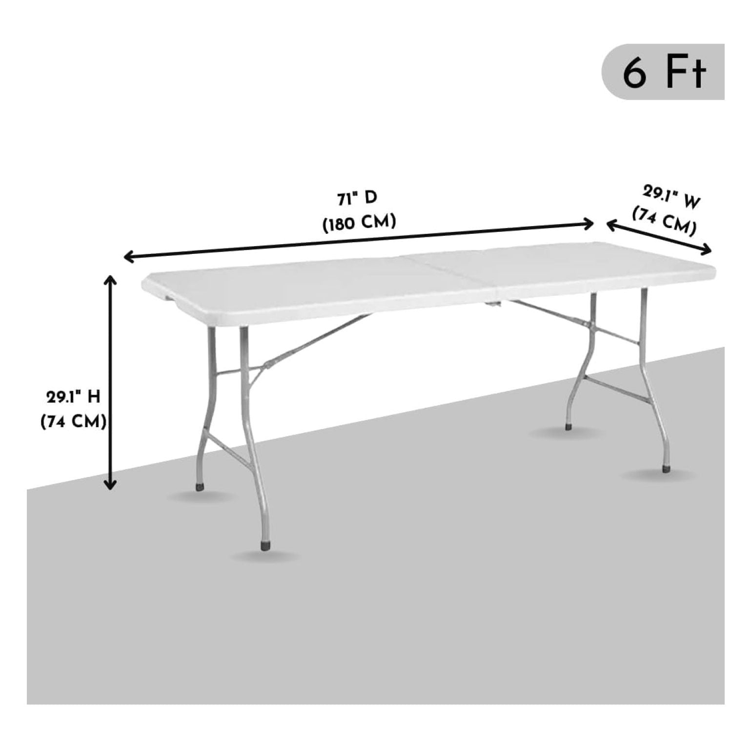 6ft Plastic Folding Table, Fold-in-Half Portable Utility Table Heavy ...
