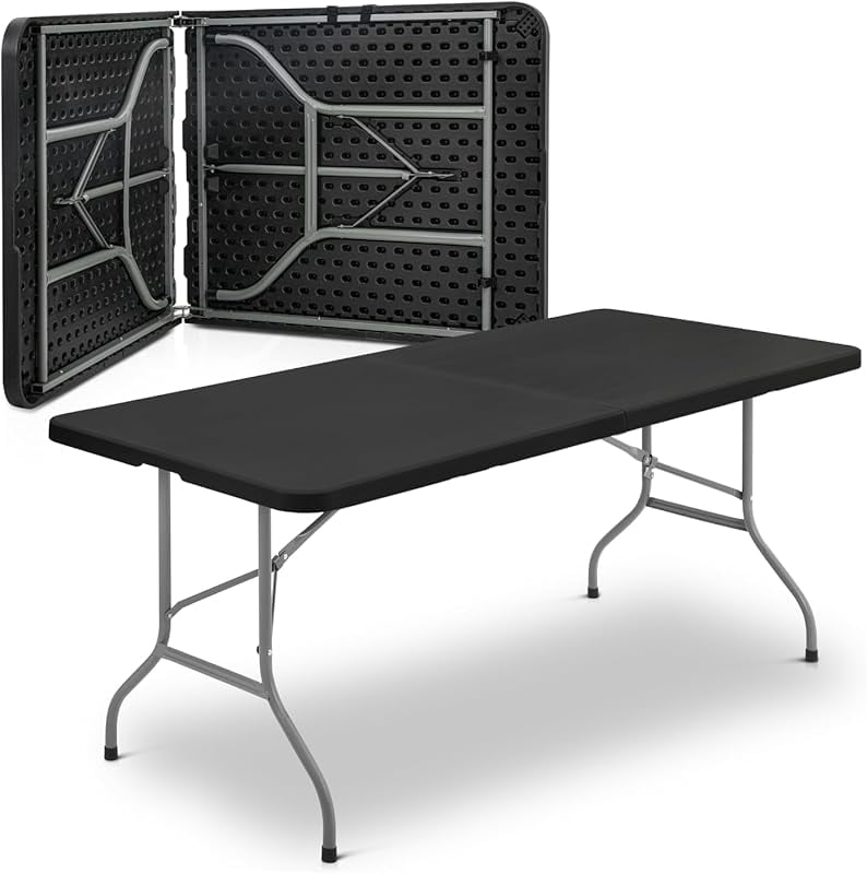 6ft Plastic Folding Table with Handle for Indoor Outdoor, 6 Foot ...