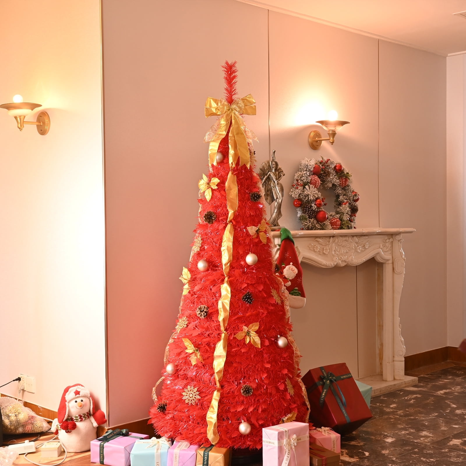 6ft Pop Up Christmas Tree Pre Decorated, Bringstar Pull Up Prelit Xmas ...
