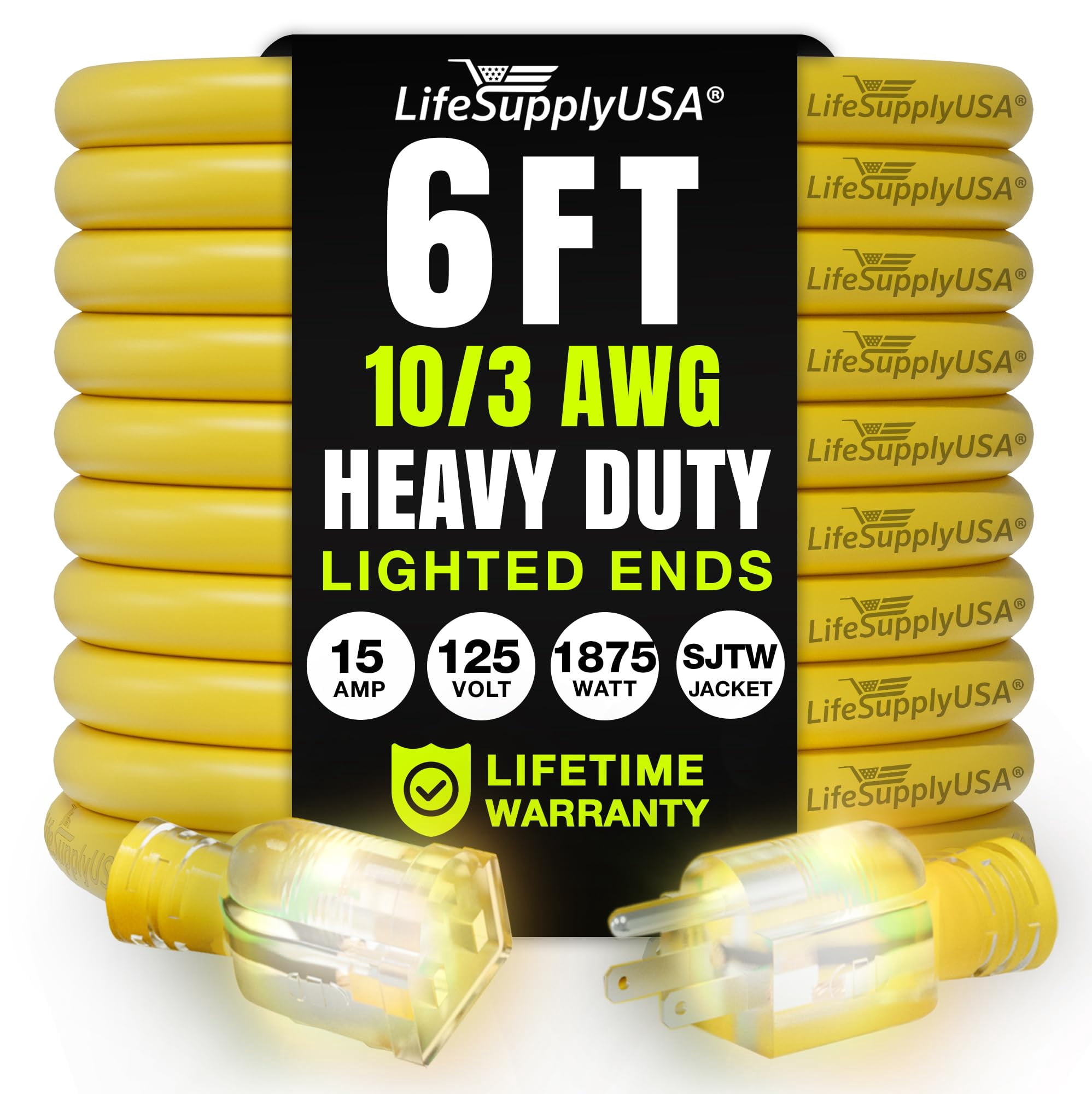 6ft Outdoor/Indoor Extension Cord 10/3 Gauge Ultra Heavy Duty 3 Prong ...