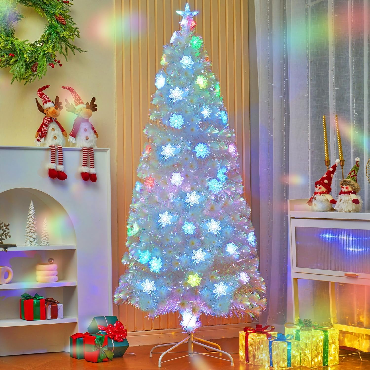 6ft Pre-Lit Artificial Christmas Tree, Lighted Optical Fiber Xmas Trees ...