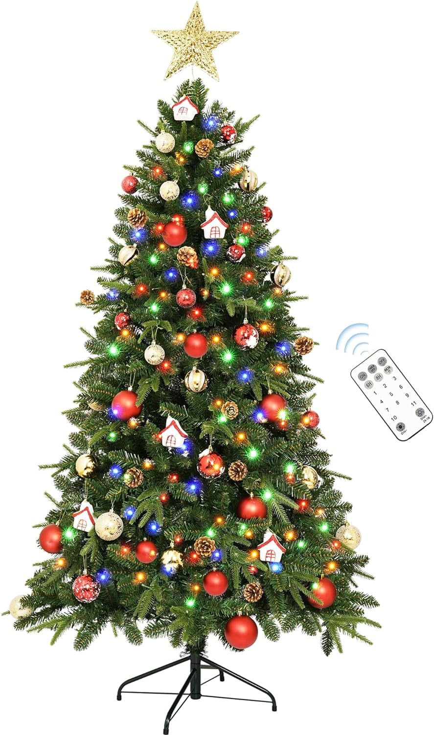 6ft Pre-Lit Artificial Christmas Tree, Pre Decorated Christmas Tree ...