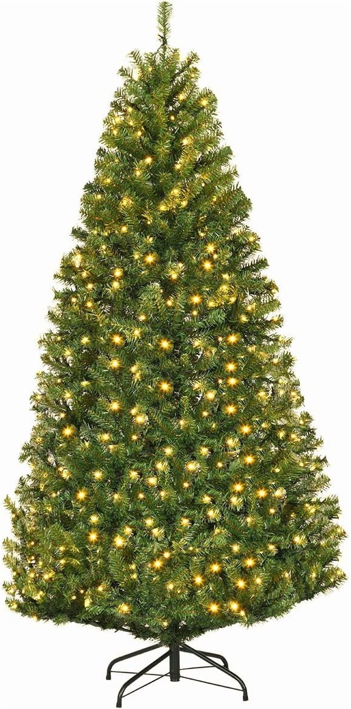 6ft Pre-Lit Artificial Christmas Tree, Premium Spruce Hinged Tree with Metal Stand, 11 Flash ...