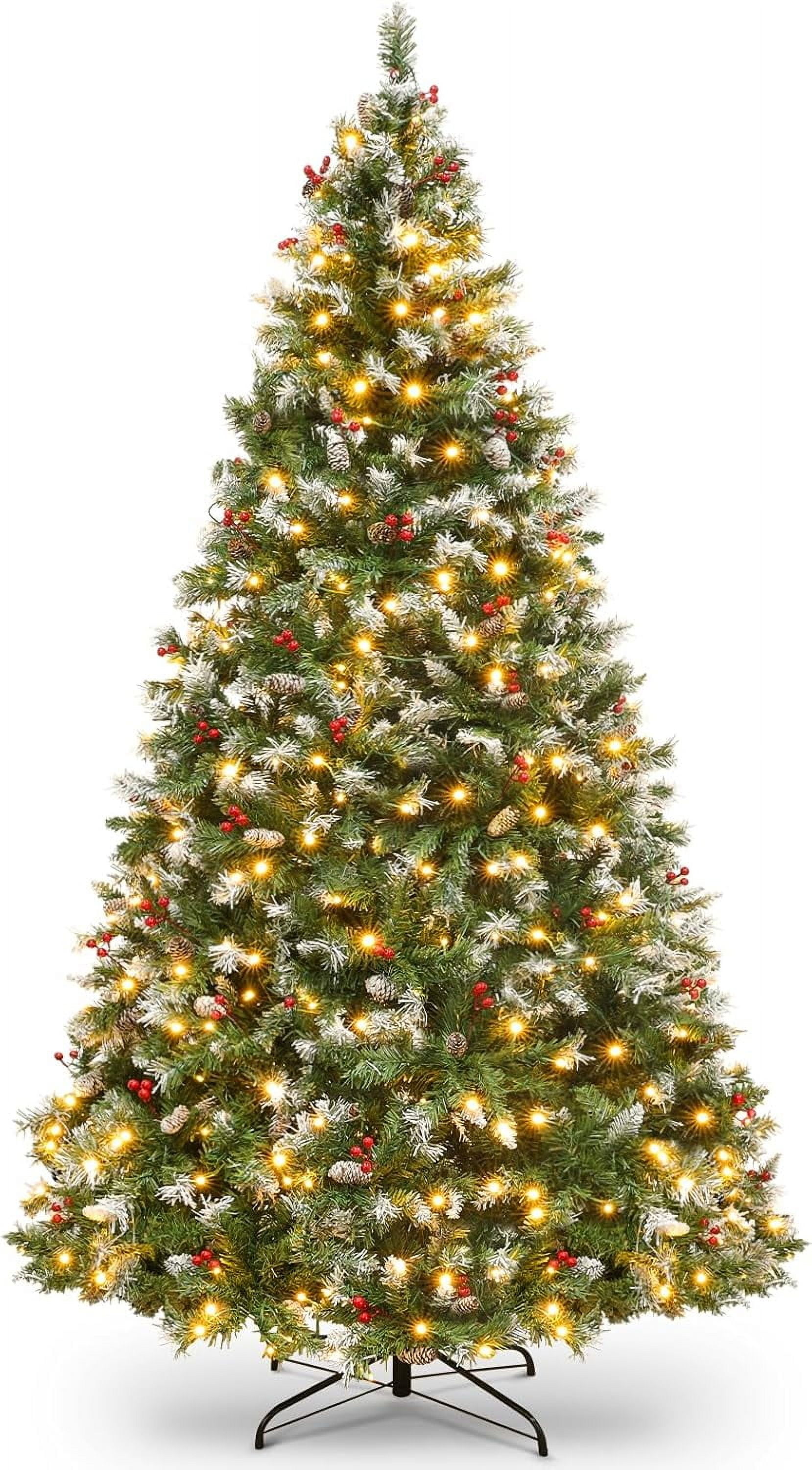 6ft Pre-Lit Artificial Decorated Christmas Tree with Lights, Pinecones, Berries, 250 Warm White ...