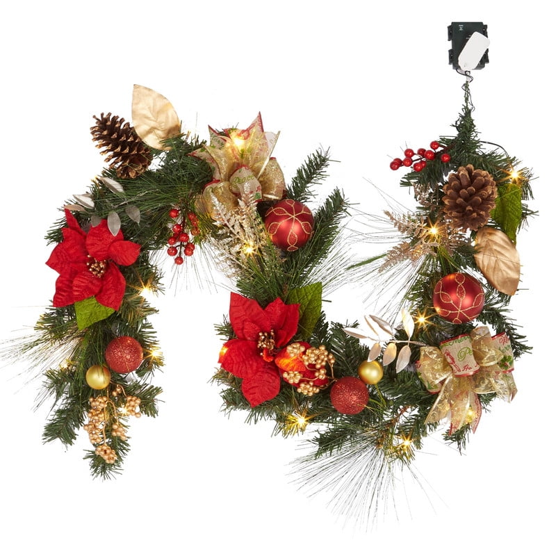 6ft Pre-Lit Christmas Garland – Battery-Operated Holiday Garland with ...