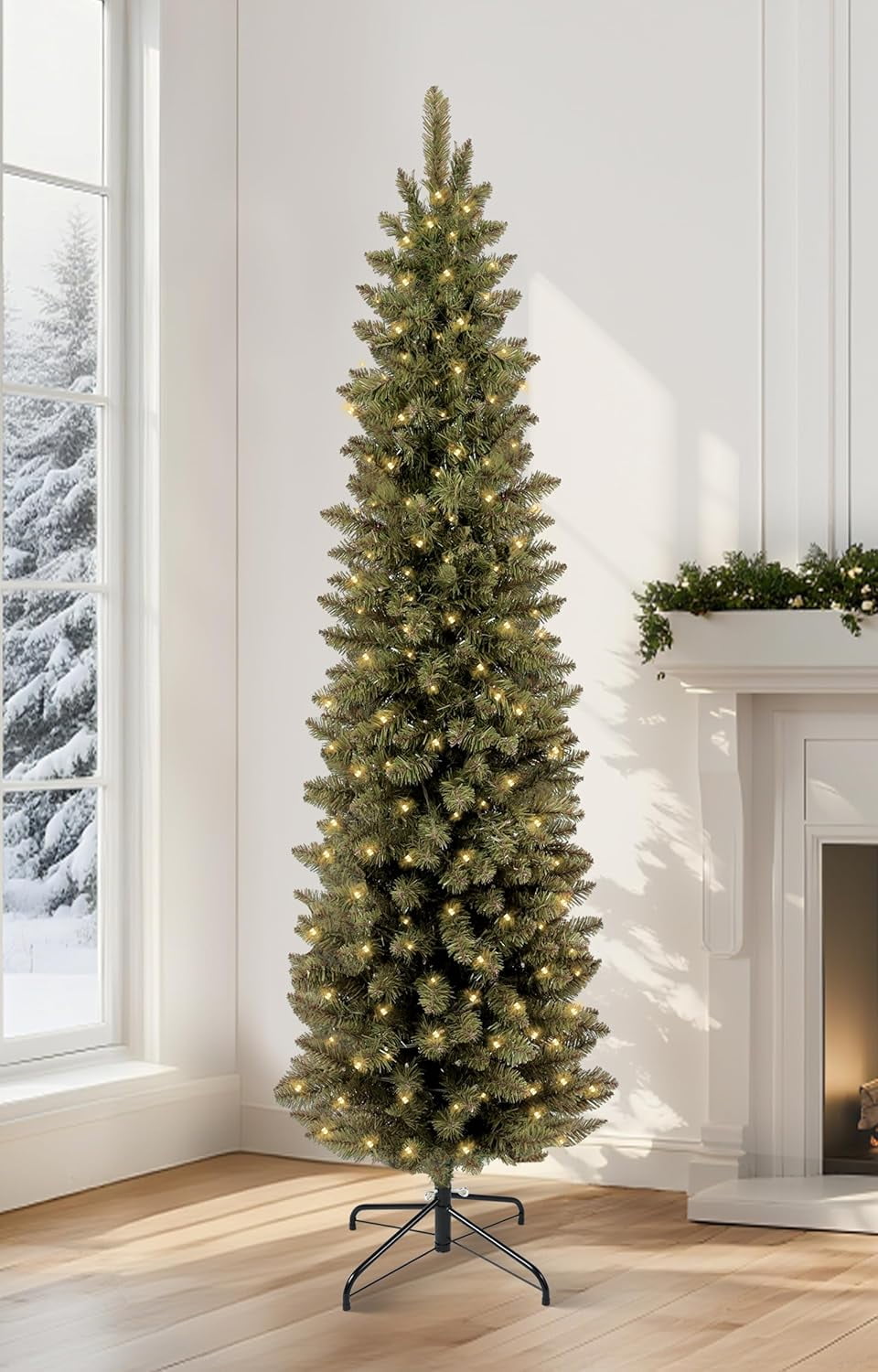 6ft Pre-Lit Fir Pencil Christmas Tree, Green Classic Artificial Slim ...