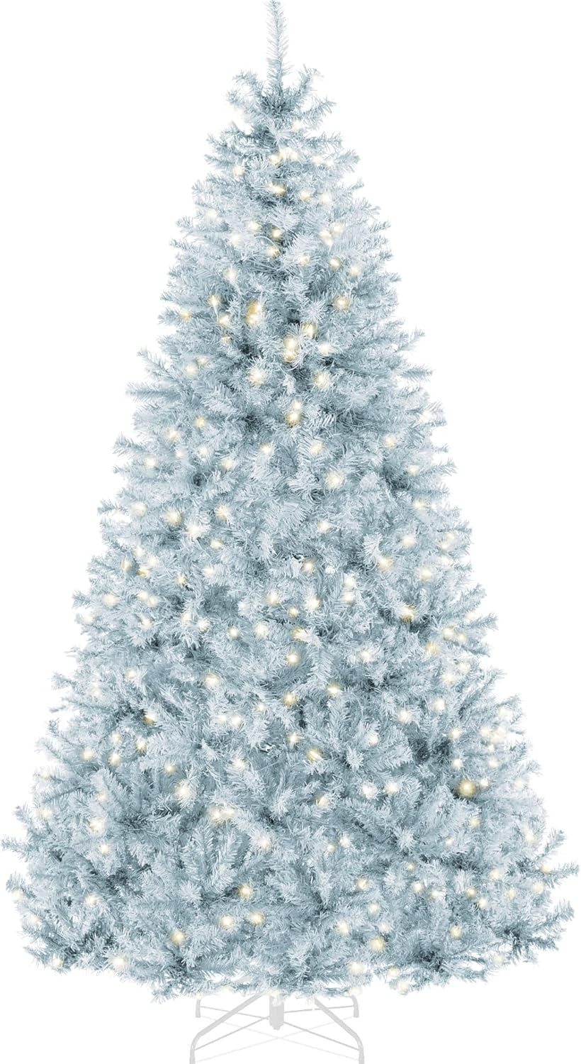 6ft Pre-Lit Ice Blue Christmas Tree, Full Artificial Holiday Decoration ...