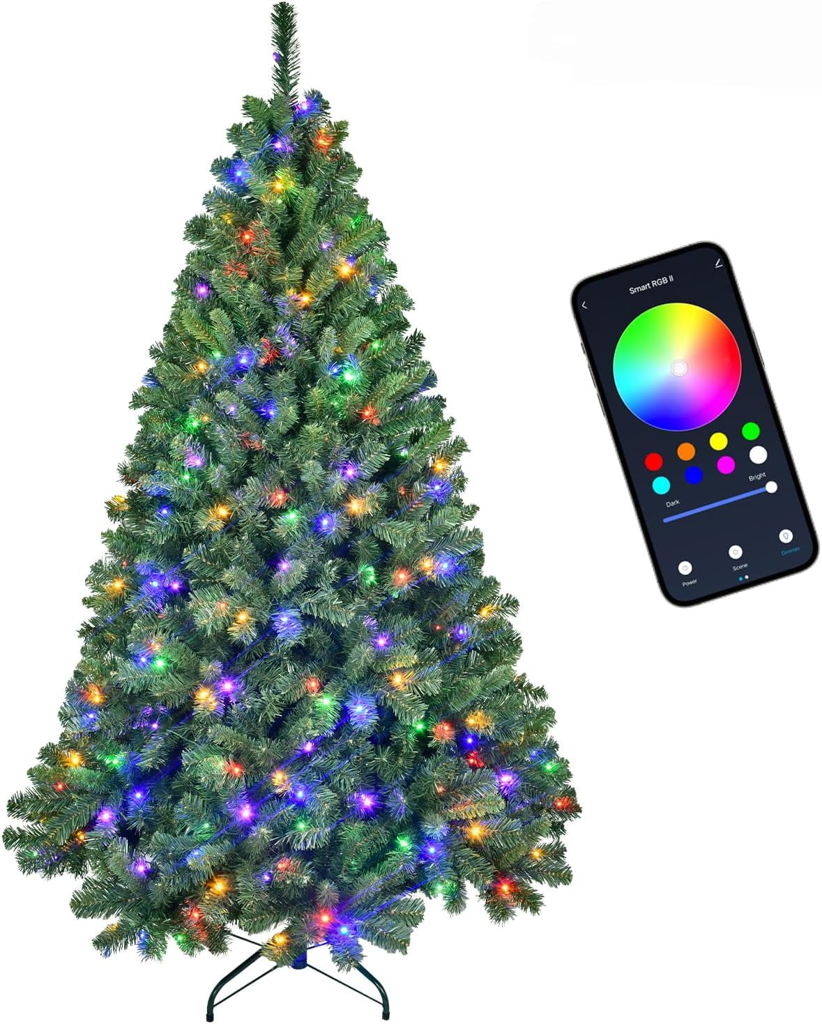 6ft Pre Lit Smart Christmas Tree with 280 Two Color Led Twinkly Lights ...