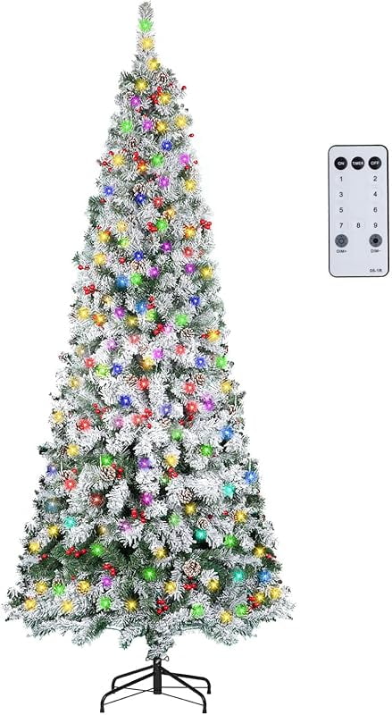 6ft Pre-Lit Snow Christmas Tree with Remote Control and Timer, Snow ...