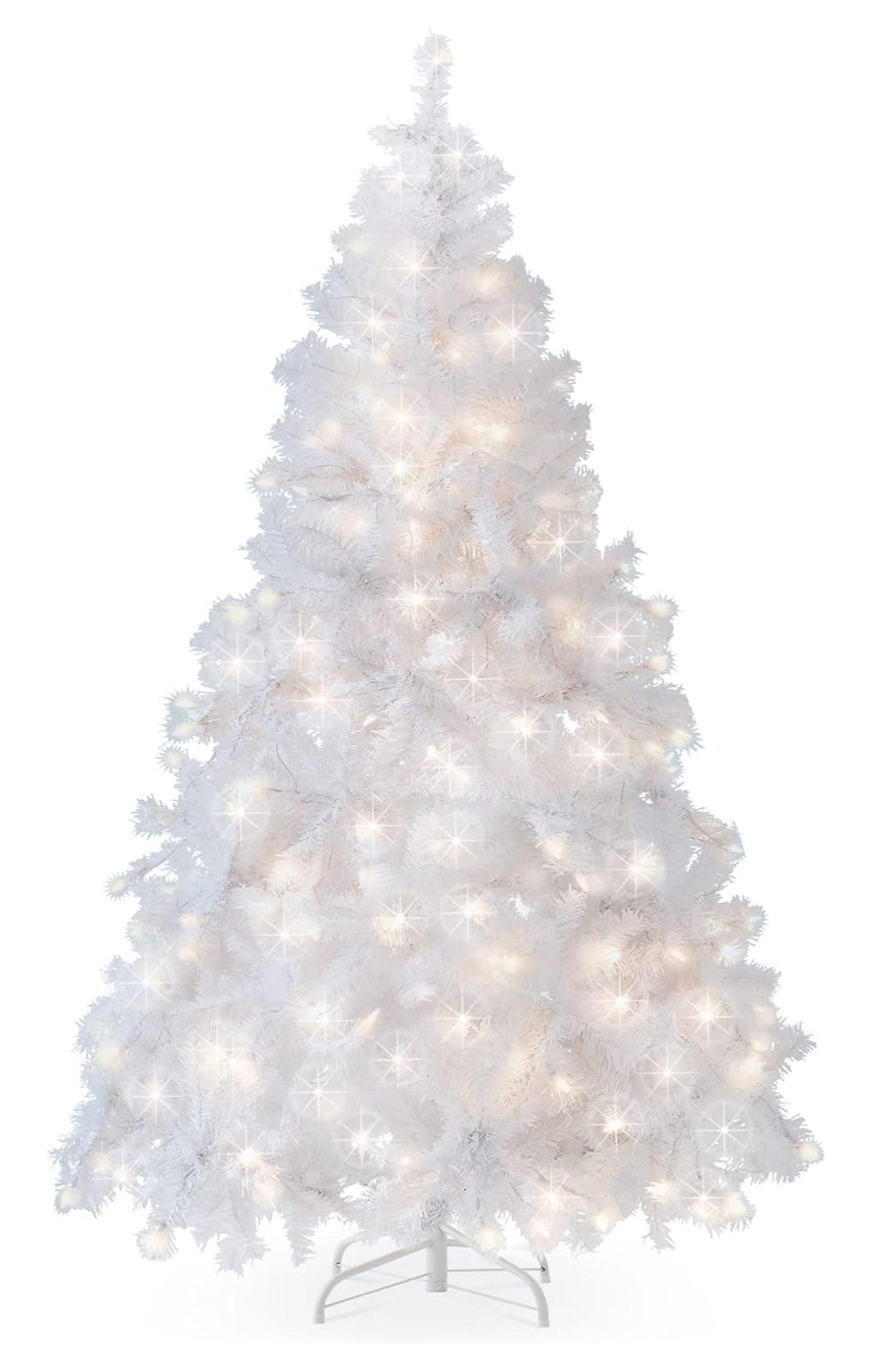 6ft Pre-Lit White Christmas Tree, Hinged Artificial Pine Tree Holiday ...