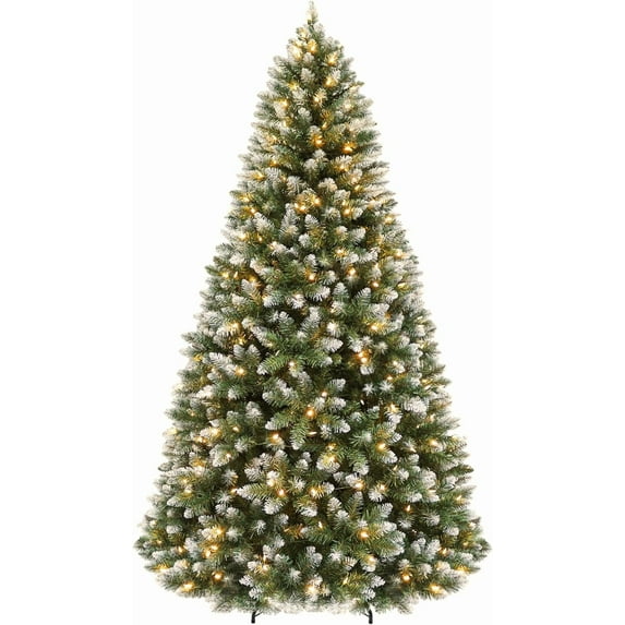 6ft Pre-lit Artificial Snow Flocked Christmas Tree, 250 LED Warm White ...