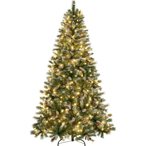 6ft Pre-lit Frosted Artificial Hinged Christmas Tree with 818 Flocked ...