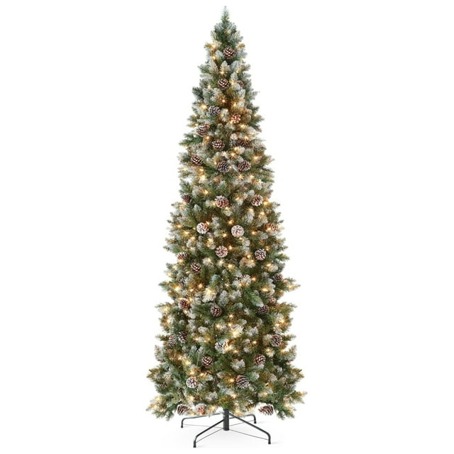 6ft Pre-lit Pencil Christmas Tree, Partially Flocked & Frosted Slim ...