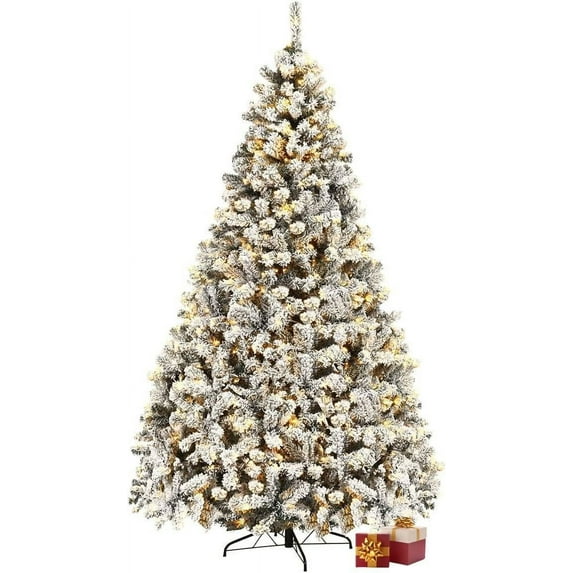 6ft Pre-lit Snow Flocked Artificial Christmas Tree w/ 600 PVC Branch ...