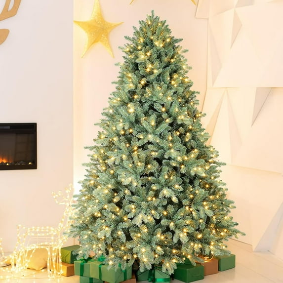 6ft Prelit Blue Spruce Christmas Tree, PE/PVC Artificial Xmas Tree with ...
