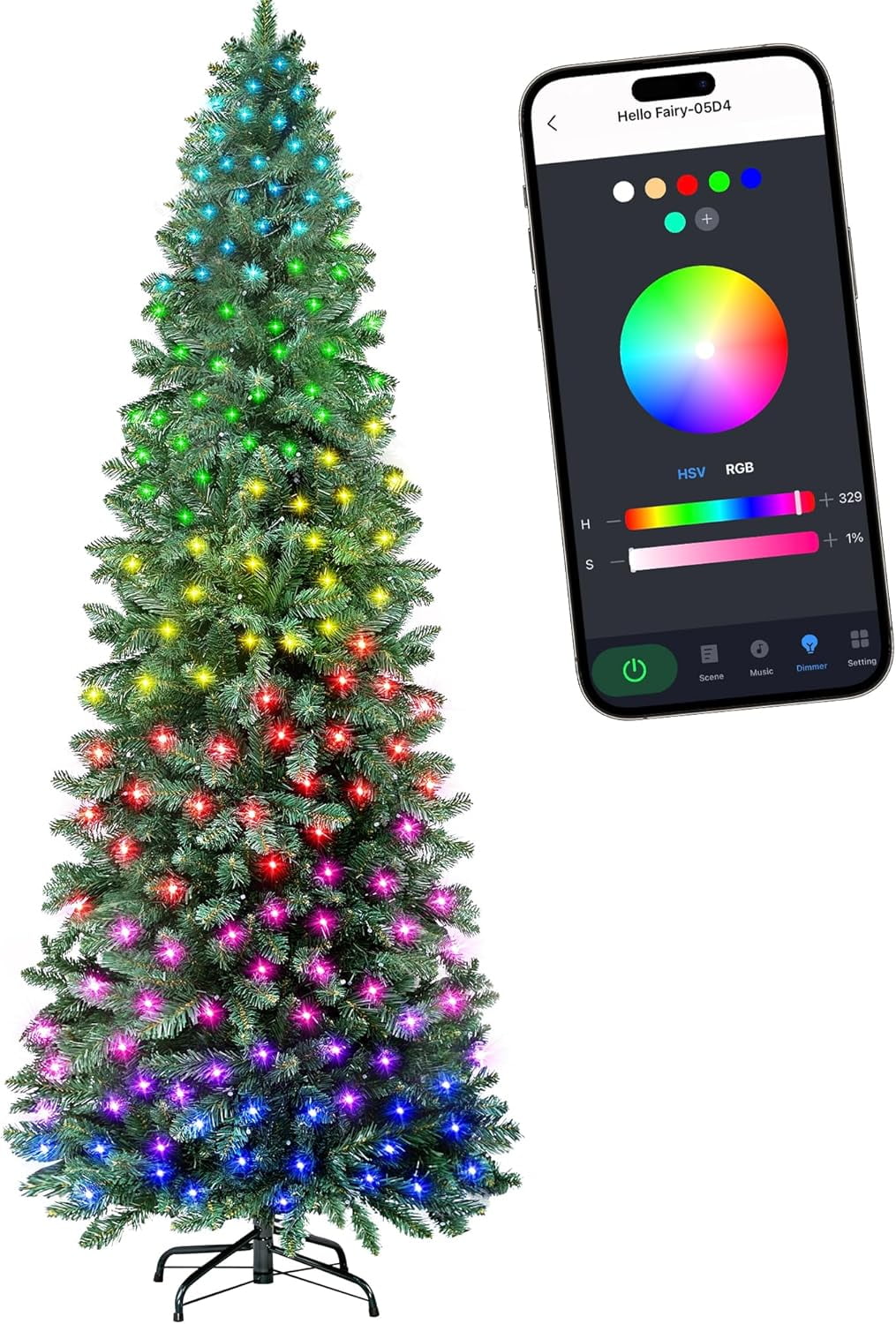 6ft Prelit Christmas Tree with 250 LED Lights, Artificial Slim Christmas Tree with App ...