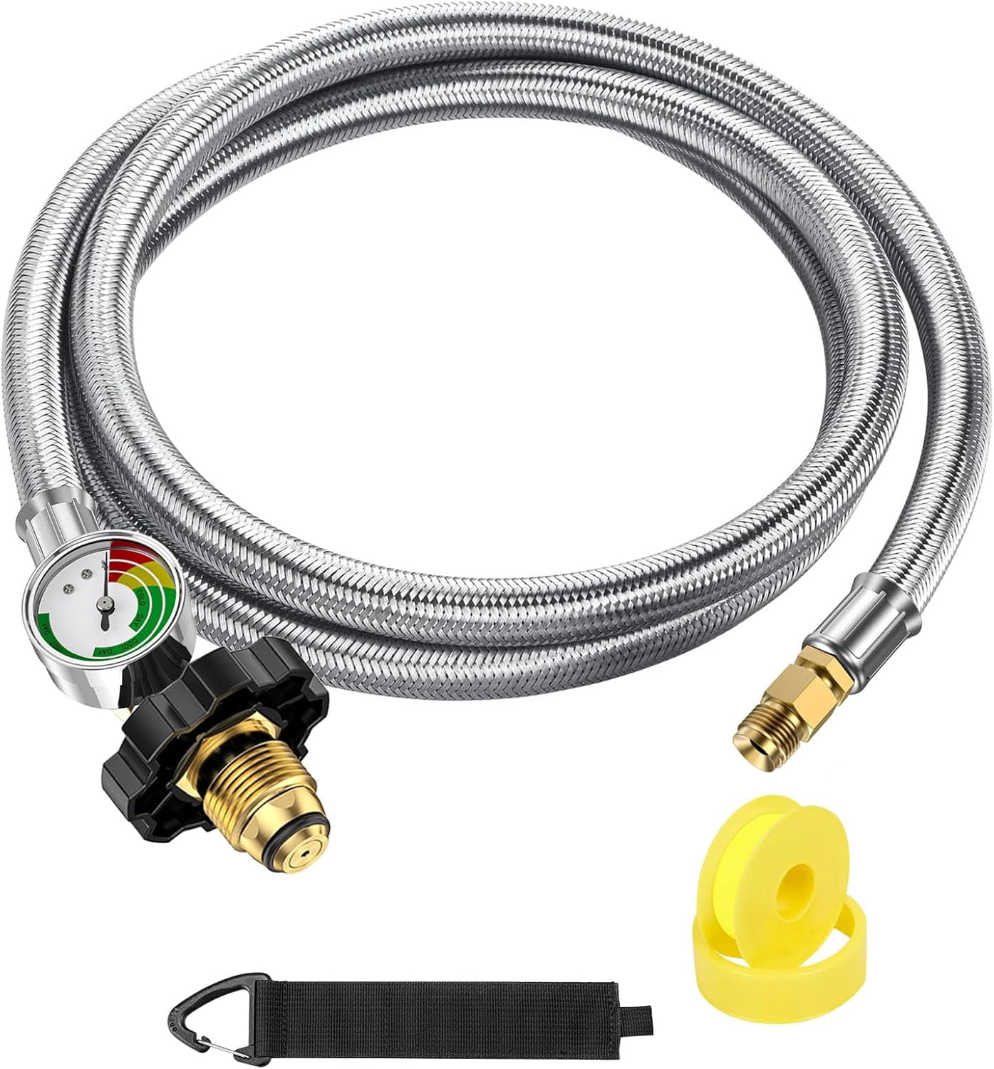 6ft Propane Tank Hose Extension with Gauge, POL Propane Tank to 1/4 ...