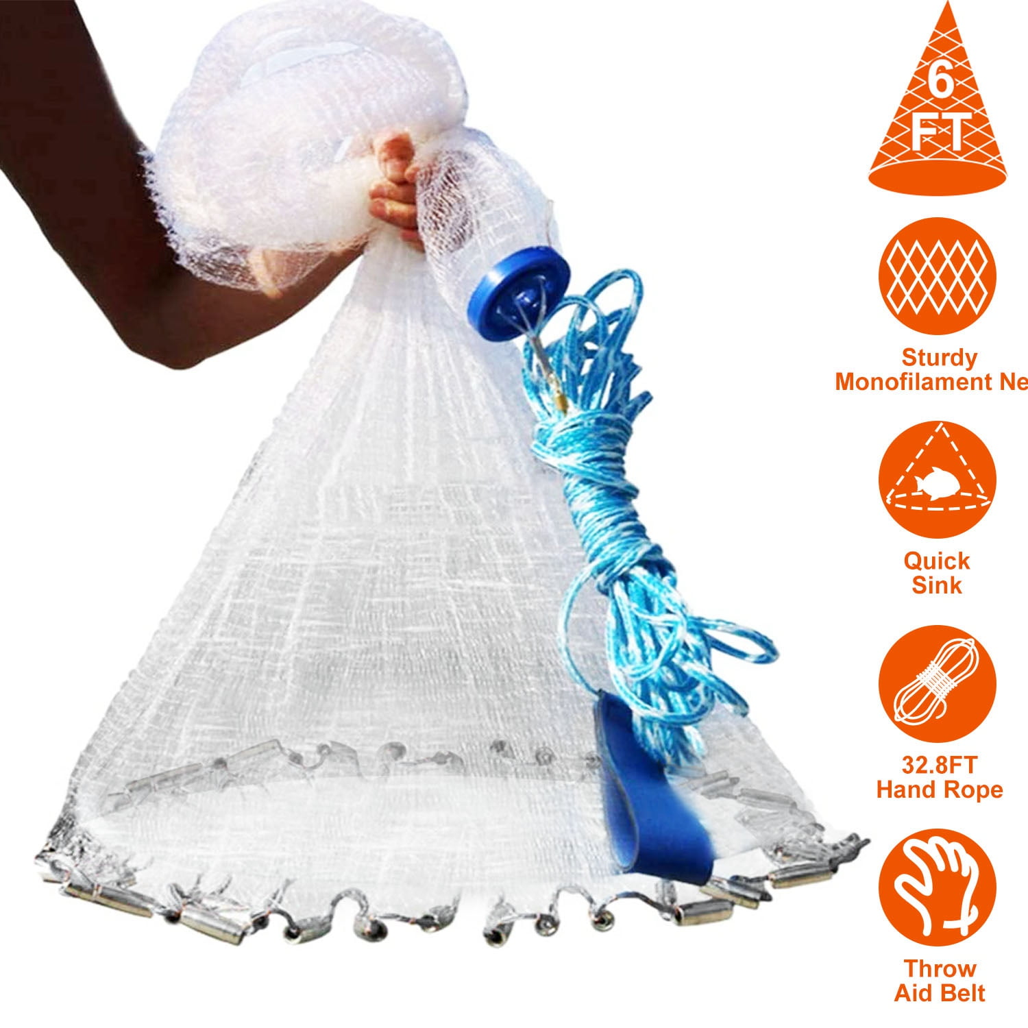 6ft Radius Fishing Cast Net Bait Trap Easy Throw Heavy Duty Hand Cast ...