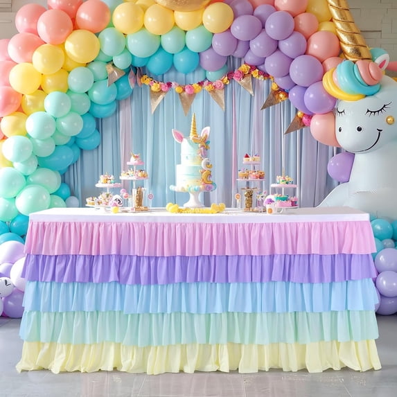 6ft Rainbow Tutu Table Skirt for Rectangle Round Tables Chiffon Table ...