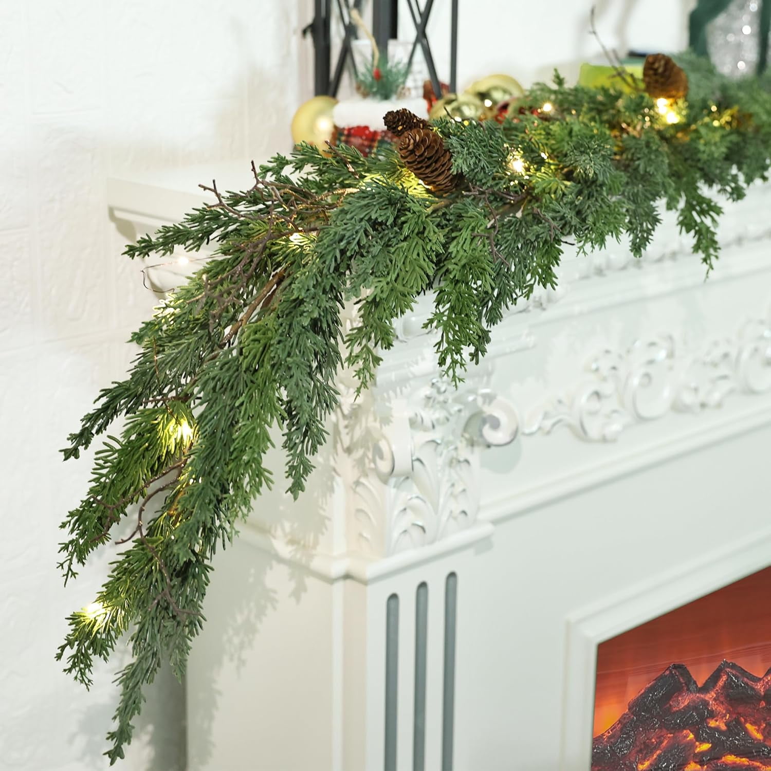 6ft Realistic Xmas Garland featuring LED Lights Artificial Cedar ...
