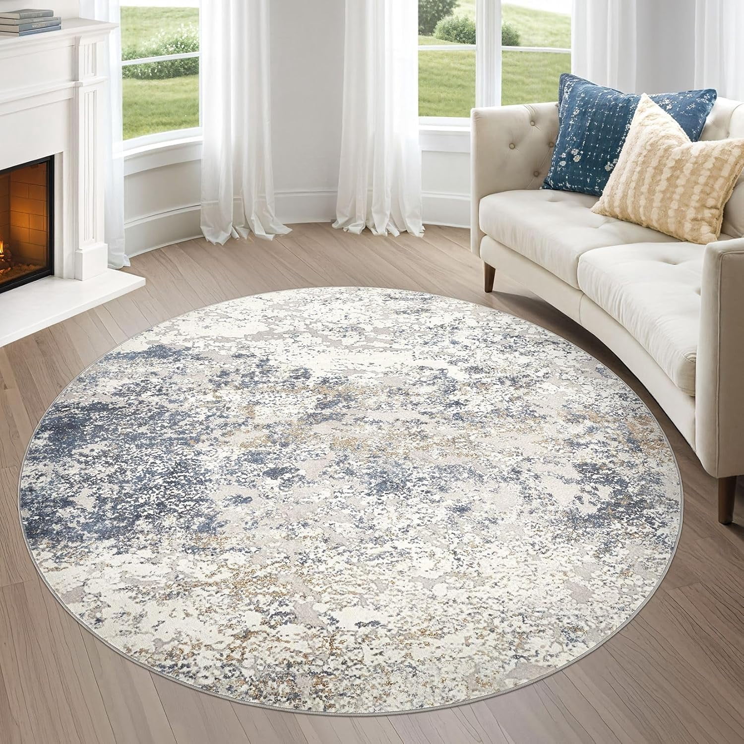 6ft Round Area Rug Living Room Rugs - 6x6 Washable Large Soft Indoor ...