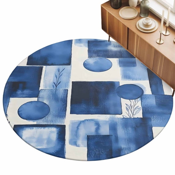 6ft Round Rug Abstract Blue Area Rugs for Living Room Bedroom Washable ...
