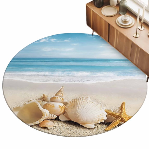 6ft Round Rug Beach Coastal Area Rugs for Living Room Bedroom Washable ...