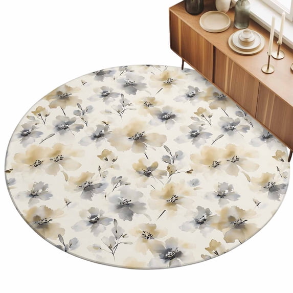 6ft Round Rug Beige Grey Spring Floral Area Rugs for Living Room ...