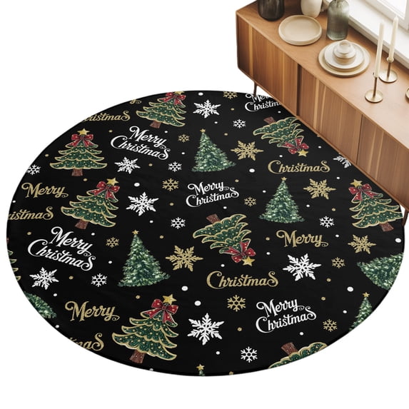 6ft Round Rug Black Christmas Area Rugs for Living Room Bedroom ...