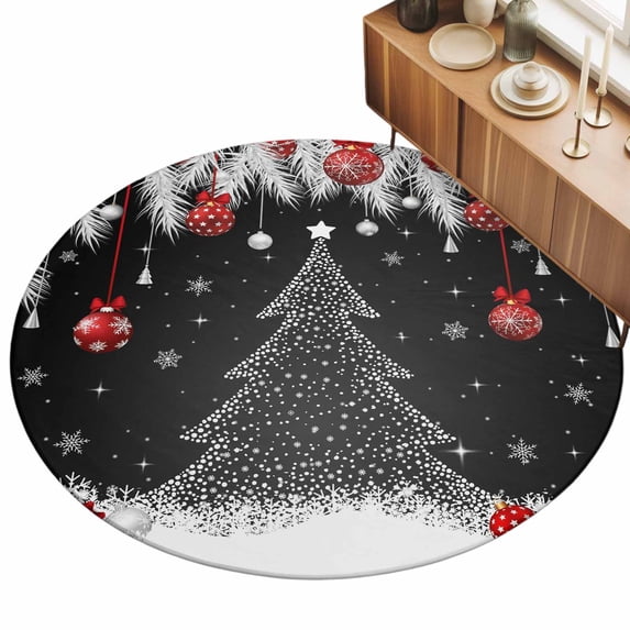 6ft Round Rug Black Christmas Tree Area Rugs for Living Room Bedroom ...