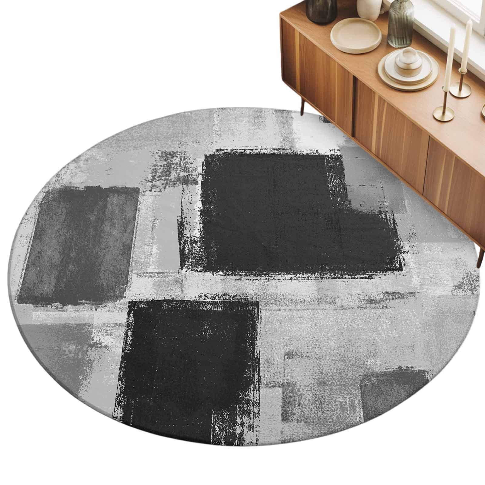 6ft Round Rug Black Grey Ombre Area Rugs for Living Room Bedroom ...