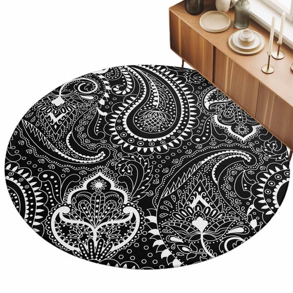 6ft Round Rug Black Pesley Flower Area Rugs for Living Room Bedroom ...