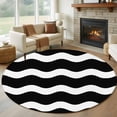 6ft Round Rug, Black Ripple Non-Skid Rubber Backing Large Area Rugs ...