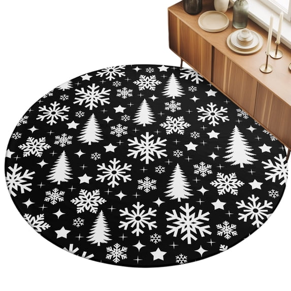 6ft Round Rug Black White Christmas Area Rugs for Living Room Bedroom ...