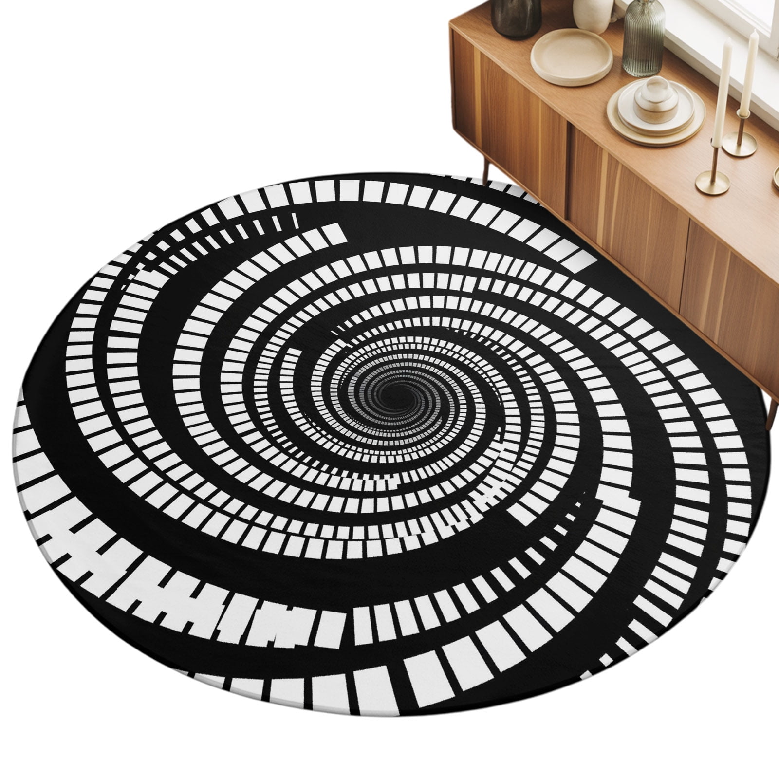 6ft Round Rug Black White Geometric Area Rugs for Living Room Bedroom ...
