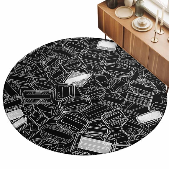 6ft Round Rug Black White Postmarks Area Rugs for Living Room Bedroom ...