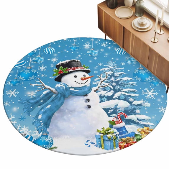 6ft Round Rug Blue Christmas Area Rugs for Living Room Bedroom Washable ...