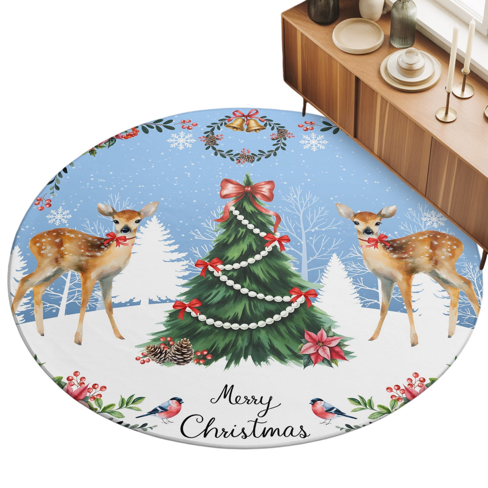 6ft Round Rug Blue Christmas Area Rugs for Living Room Bedroom Washable ...